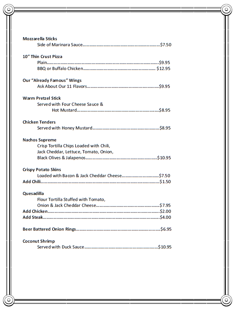 Menu and Kitchen Hours